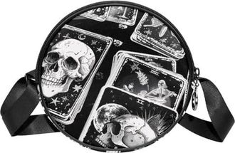 Generic Sac &agrave; bandouli&egrave;re rond pour femme, motif t&ecirc;te de mort et papillons, petit sac &agrave; bandouli&egrave;re avec fermeture &eacute;clair, bretelles r&eacute;glables, sac &agrave; main ron