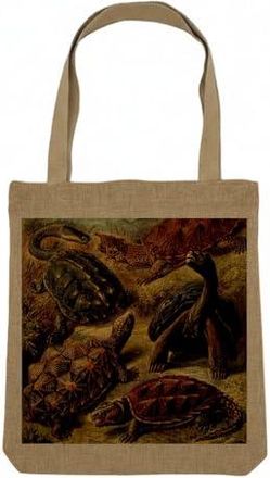Fabulous Sac Shopping Tote Bag Aspect Lin - Planche de Tortue Gravure Ancienne Dessin Biologie - Sac de Courses Toile Epaisse 360g Beige Naturel Cabas Port&eacute; Ep