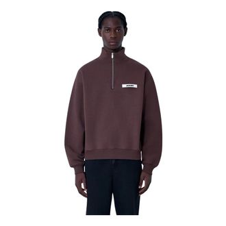 Jacquemus Homme, Sweatshirts et sweats à capuche, Brun, Taille: XL SweaT-shirt en Coton avec Motif Logo et Fermeture Éclair
