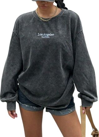 SOLY HUX Damen Sweatshirt Vintage Lockere Langarm Shirt Rundhals Grafik Pullover Casual Oberteile Herbst Winter Pulli Outfit Schwarz XS