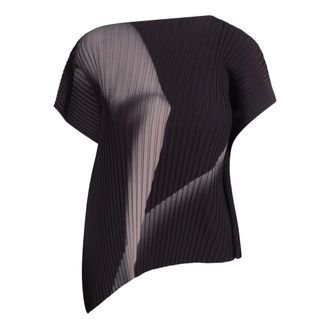 Issey Miyake Haut pliss&eacute; asym&eacute;trique &agrave; imprim&eacute; abstrait - Femme - Blouses et Chemises - Noir - Taille: 40 FR