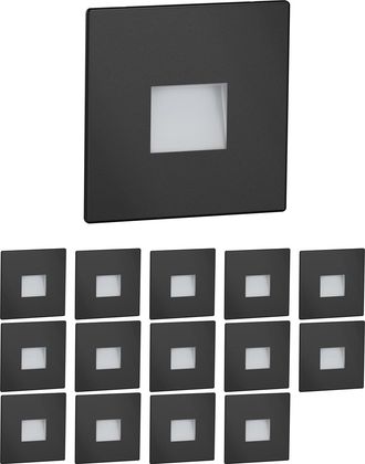 LEDs Com 15 Stück LED Treppenlicht/Wandeinbauleuchte FOW für innen und außen, Downlight, eckig, schwarz, 85 x 85mm, kaltweiß