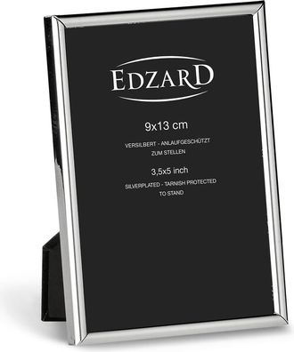 Edzard Bilderrahmen Genua für Foto 9 x 13 cm, edel versilbert, anlaufgeschützt, mit Samtrücken, Fotorahmen zum Stellen