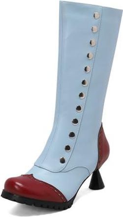 Generic Bottes vintage &agrave; talon rond pour femme avec fermeture &eacute;clair lat&eacute;rale et d&eacute;coration clout&eacute;e, bleu, 39.5 EU