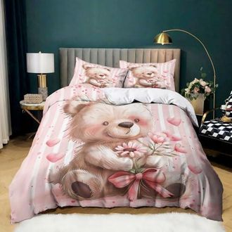 Generic Housse de Couette Marguerite &Eacute;tamine Dessin Anim&eacute; 90 x 190 cm, Parure de Lit Rose 1 Personnes - House de Couette Microfibre avec Fermeture Eclair et 2