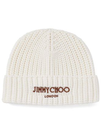 Jimmy Choo London bonnet nervuré à logo brodé - Blanc