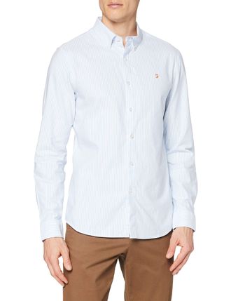 Farah Herren Brewer Slim Fit Baumwolle Oxford Stripe Shirt Hemd, Himmelblau, S