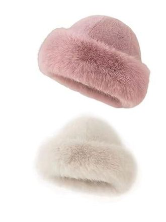 Generic Chapeau cloche dhiver en fausse fourrure pour femme, chapeau chaud en fourrure moelleuse, casquette de pêcheur en peluche douce pour temps froid, avec
