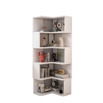 Generic 2-7-stufiges Eck-B&uuml;cherregal, B&uuml;cherregal aus Holz, kreativ gebogenes B&uuml;cherregal, zur Aufbewahrung von B&uuml;chern und Dekorationsgegenst&auml;nden, geeignet 