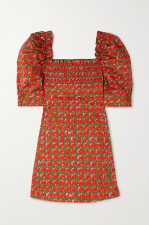 La DoubleJ Minikleid Aus Popeline Aus Einer Bedruckten Baumwollmischung Mit R&uuml;schen Und Raffungen - Rot