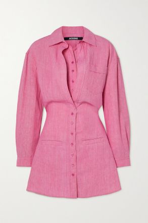 Jacquemus Mini-robe-chemise &Agrave; Superpositions En Lin Baunhilha - Rose