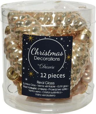 Kaemingk Christbaumschmuck Zapfen Glas 6cm x 12 Stück Weihnachtskugeln Christbaumkugeln beige Karamel