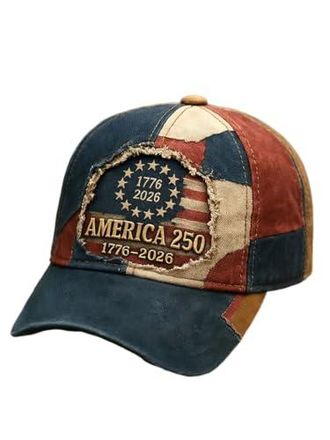 Generic Chapeau unisexe imprim&eacute; drapeau am&eacute;ricain 250e anniversaire r&eacute;glable casquette patriotique jour de lind&eacute;pendance, retro, M
