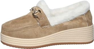 Generic Mocassins espardilles &agrave; enfiler avec doublure en fausse fourrure en m&eacute;tal et bout rond pour femme, kaki, 38.5 EU