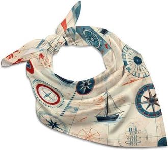 Generic Écharpe carrée en soie nautique marine légère avec boussole pour cheveux respirant Cadeau pour homme et femme, multicolore, 46x46cm