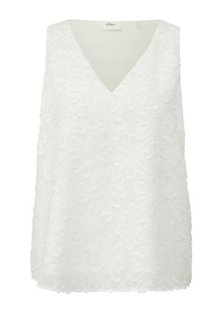 s.Oliver Black Label Damen 2145039 Blusentop mit Musterstruktur, Creme 0200, 46