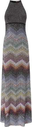 Missoni Femme, Robes, Multicolore, Taille: 36 FR Longue robe dos nu en maille zigzag style grec avec sequins