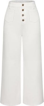 Belle Poque Jean large taille haute extensible vintage avec poches pour femme, blanc, XXL