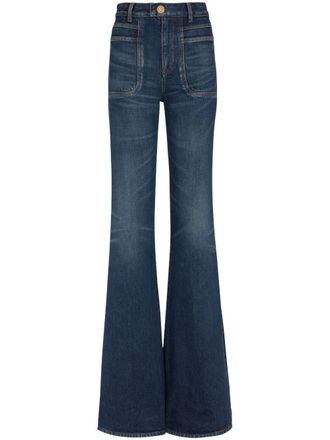 Balmain jean &eacute;vas&eacute; &agrave; taille haute - Bleu