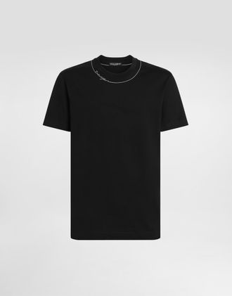Dolce & Gabbana T-shirt Aus Baumwolle Mit Stickerei - Mann T-shirts Und Polos Schwarz 50