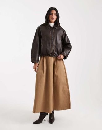 Only Jupe trapèze longue à plis - Camel-Brown