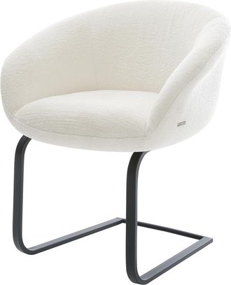 DELIFE Schwingstuhl Vinka-Flex mit Armlehnen Freischwinger flach Schwarz Bouclé Soft Beige Taschenfederkern