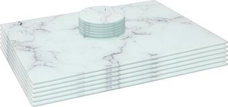 Harbour Housewares Set aus Rechteckigen Tischsets und Runden Untersetzern aus Glas - 40cm x 30cm - Marmor - 12pc Hitzebest&auml;ndig Rutschfest Heim K&uuml;che Essen Tisch Abendes