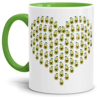 Tassendruck Avocado-Tasse Herz Innen & Henkel Hellgr&uuml;n/Trend-Frucht/Geschenk-Idee/Kaffee-Tasse/Mug/Cup/Beste Qualit&auml;t - 25 Jahre Erfahrung