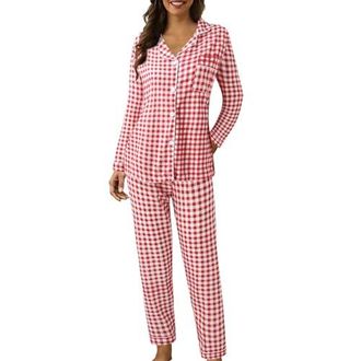Generic Ensemble de pyjama 2 pi&egrave;ces pour femme avec boutons et manches longues, pantalon long, v&ecirc;tement de d&eacute;tente doux avec poches, Multicolore D., XXL