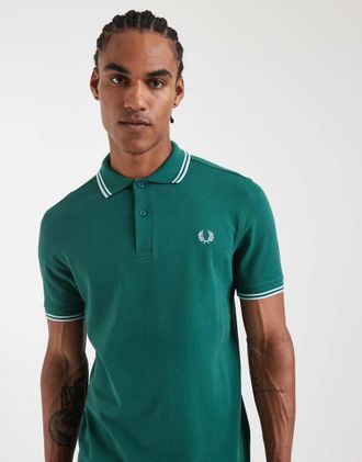 Fred Perry Polo &agrave; double liser&eacute; bleu et cr&egrave;me - Vert