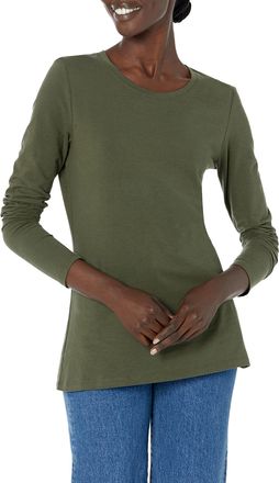 Amazon Essentials Damen Langärmeliges T-Shirt mit Rundhalsausschnitt in klassischer Passform (erhältlich in Übergröße), Olivgrün, XL Große Größen