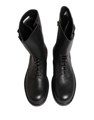Dolce & Gabbana Mens Black Leather Belted Buckle Combat Boots Shoes
