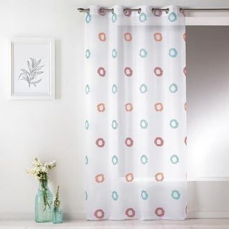 HOME MAISON Homemaison Vorhang aus leichtem Etamin, Bedruckt, Kreis, Polyester, runde &Ouml;sen, silberfarben, &Oslash; 4 cm, fertig zum Aufh&auml;ngen, f&uuml;r Wohnzimmer, Schlafzimm