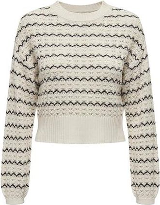 Only Onlasa LS O-Neck CC KNT Sweater, Bouleau/Rayures : Noir, S Femme
