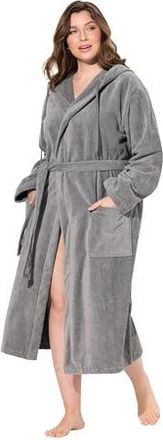 Ulla Popken Peignoir en tissu éponge pour femme - Avec capuche, ceinture, ligne A, Gris béton, 44-46