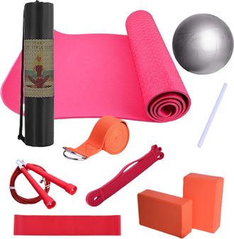 Generico Yoga-Kits f&uuml;r Heimtraining, Yoga-Set, Gymnastikmatte mit Yoga-Ball, Fitnessger&auml;te f&uuml;r Frauen und M&auml;nner, inklusive Latex-Widerstandsband, Stretchband
