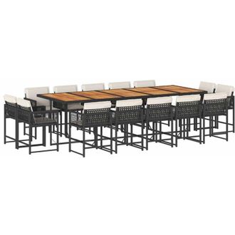 vidaXL 15-tlg. Garten-Essgruppe mit Kissen Schwarz Poly Rattan vidaXL