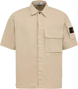 Stone Island Homme, Chemises, Beige, Taille: XL T-shirt &agrave; Manches Courtes Teint en Pi&egrave;ce