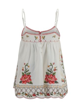 Farm Rio Womens Top Off White Linen Tops
