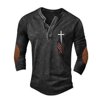 Generic T-shirts pour homme, t-shirt &agrave; manches longues imprim&eacute; Henley chemises hauts vintage d&eacute;contract&eacute;s t-shirts amples t-shirt basique confortable t-shirt 