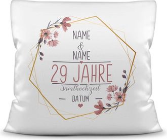 Tassendruck Kissen Hochzeitstag Samt Hochzeit - mit Name & Datum selbst gestalten - 29 Jahre Ehe, Geschenk Hochzeit, Jubiläum, Jahrestag - Kissen Polyester Weiß, 
