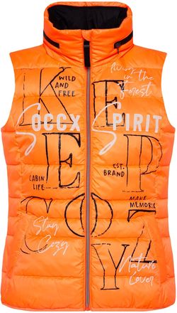 soccx Damen Steppweste mit Label Prints und Kapuze im Kragen Brilliant Orange Neon, Xxl