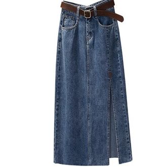 Generic Jupe en jean maxi pour femme - Stretch Denim - Avec fente - Jupe en jean &eacute;vas&eacute;e - Jupe longue dhiver - Jupe patineuse &eacute;l&eacute;gante - Taille haute - Jupe e