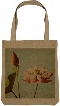Fabulous Sac Shopping Tote Bag Aspect Lin - Lotus Rose Peinture Coloris&eacute; Motif Peinture Vintage Art Motif - Sac de Courses Toile Epaisse 360g Beige Naturel Cab