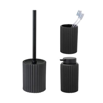 Sch&ouml;ner Wohnen Kollektion Bad-Accessoire Set Mod. Soliera 3 TLG aus hochwertiger Keramik in Schwarz inklusive WC-Garnitur Seifenspender Zahnputzbecher Ma&szlig;e 37 x 10,5 cm