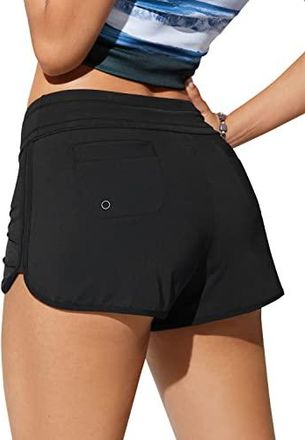 CRZ YOGA Short de Bain pour Femme Short de Bain avec Cordon de Serrage à séchage Rapide - 7.6 CM Noir 40