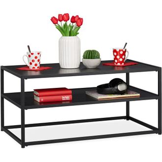 Relaxdays Relaxdays - Table basse, rectangulaire et basse, avec supports, en bois mdf et m&eacute;tal, Table pour salon, HlP 42x90x50cm