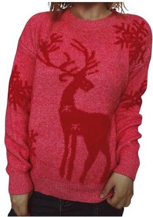 Generic Pulls De Noel Femme Chic,Pull Femme Design Jacquard Flocon Neige Col Rond Manches Longues Tendance Confortable ÉLéGant Chaud Maintien Chaleureux Hiver