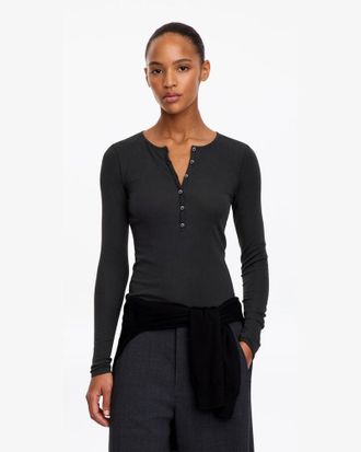 Arket Geripptes Henley-Shirt -Schwarz