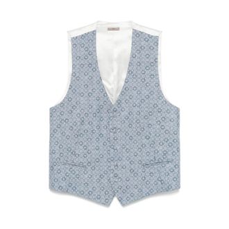 Lady Anne Blaue Jacquardweste mit Frontkn&ouml;pfen - - Suits - Herren - Blau - 2XL